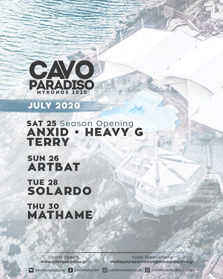 Cavo Paradiso July 2020 lineup - Mykonos Best
